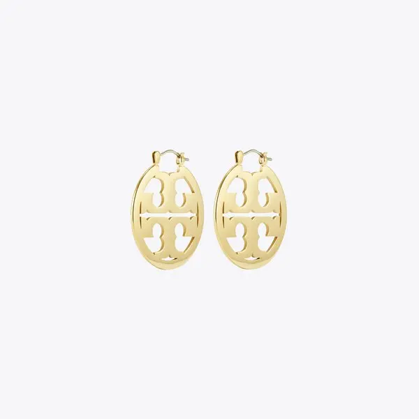Tory Burch Small Icon Hoop Earrings - Tory Gold
