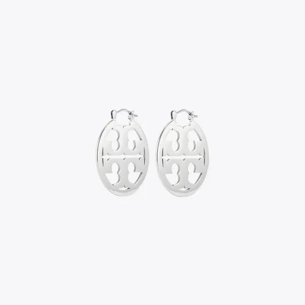 Tory Burch Small Icon Hoop Earrings - Tory Silver
