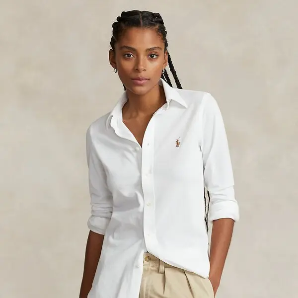Ralph Lauren Slim Fit Knit Cotton Oxford Shirt White Editorialist