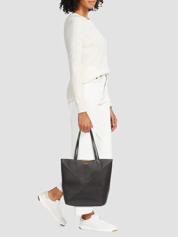 Loewe Puzzle Shiny Leather Tote Bag - Black