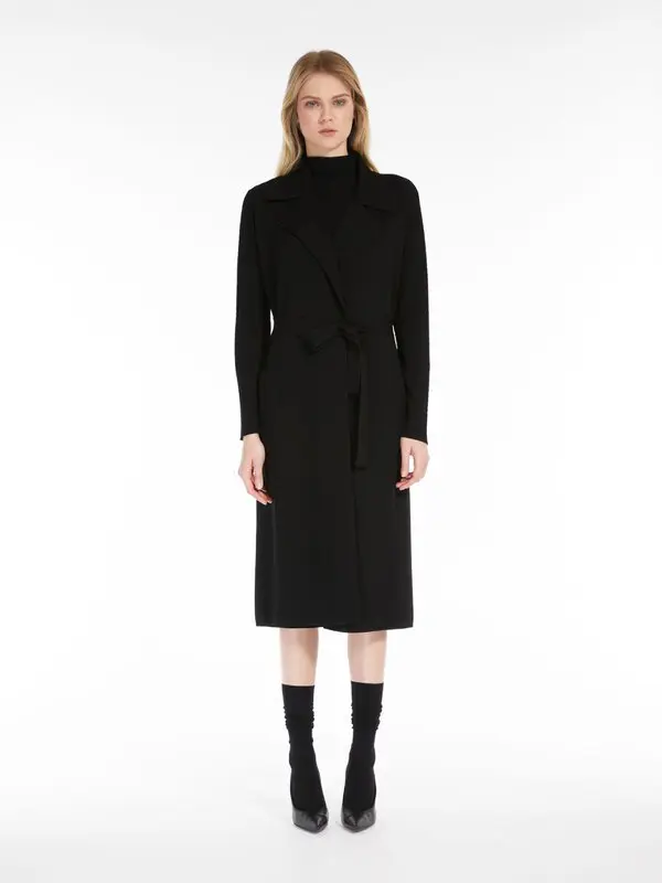 Max Mara Belt-adorned Long Knitted Heavy Jacket