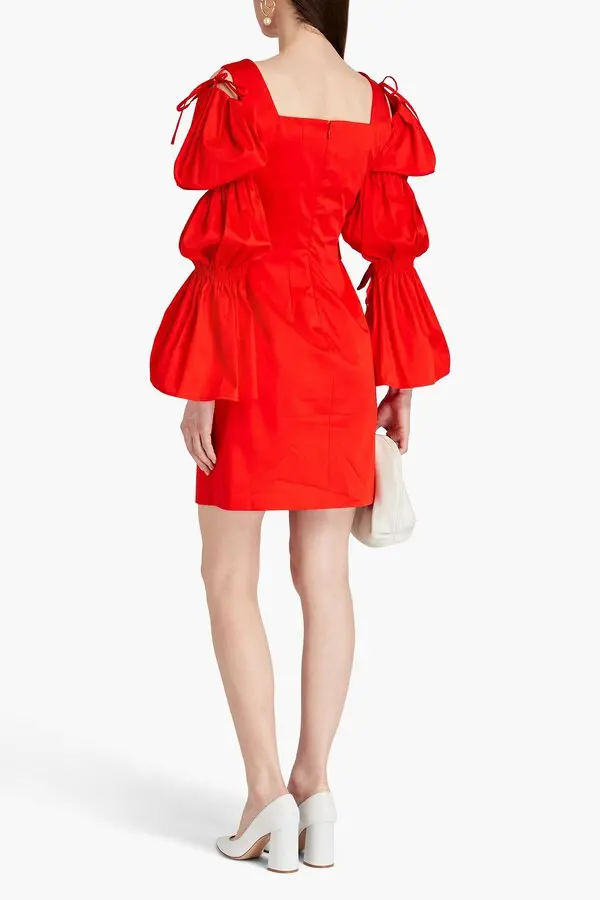 sara poplin mini dress Sara Battaglia Tie-Detailed Stretch-Cotton Poplin Mini Dress In Tomato Red  - 85% Off
