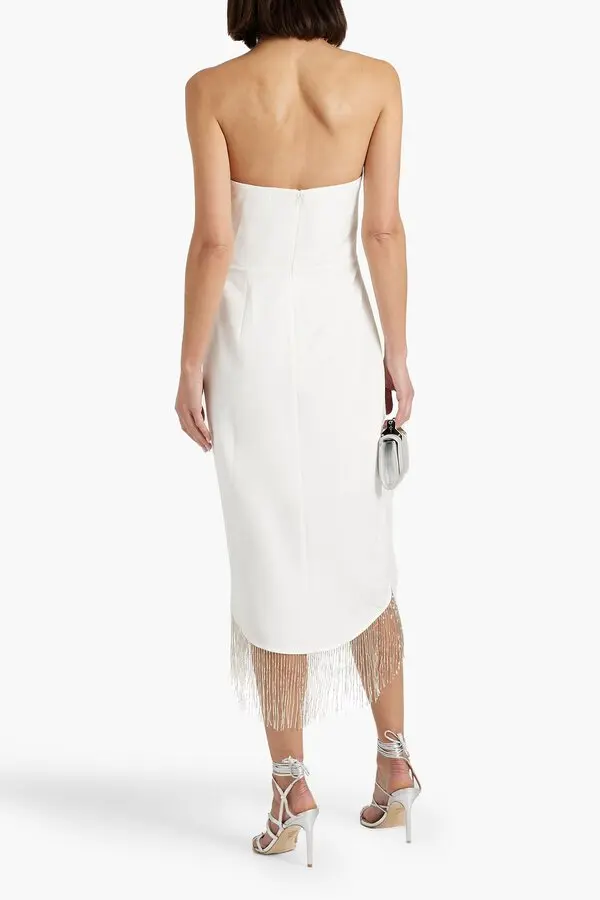 Marchesa Strapless Fringed Crepe Dress In Ivory - 80% Off | Editorialist