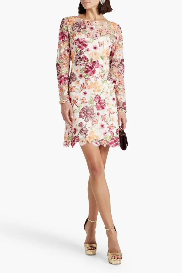 Marchesa Embroidered Tulle Mini Dress In Multicolor - 75% Off | Editorialist