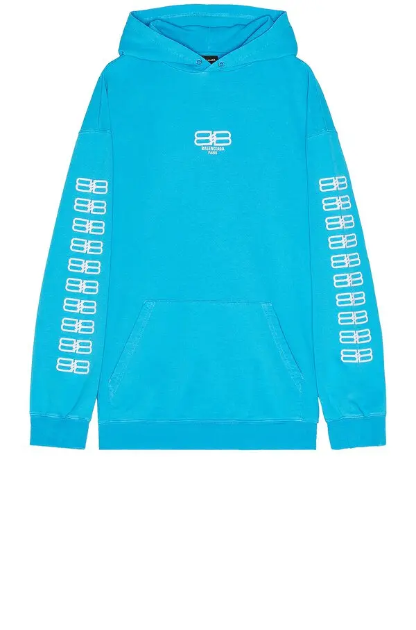 Balenciaga Bb Paris Icon Medium Fit Hoodie In Blue In Azure