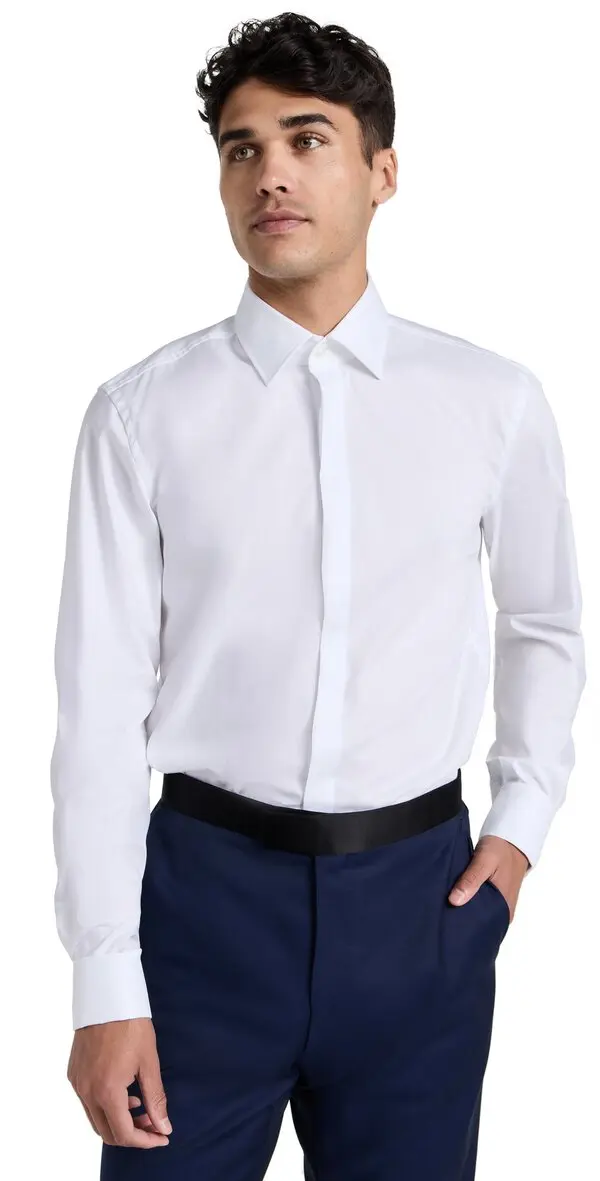 BOSS Slim Fit Easy Iron Stretch Cotton Dress Shirt - White