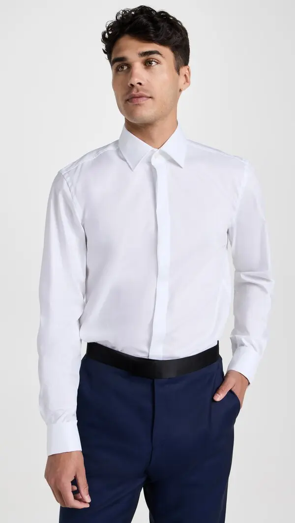 BOSS Slim Fit Easy Iron Stretch Cotton Dress Shirt - White