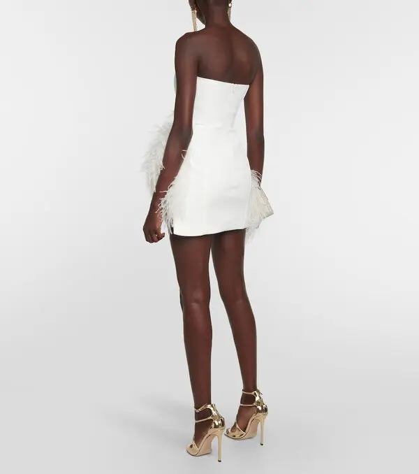 David Koma Bridal Feather-trimmed Cady Mini Dress - White