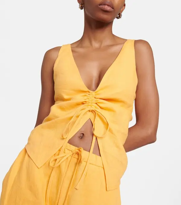 Nanushka Ruched Linen Top - Orange