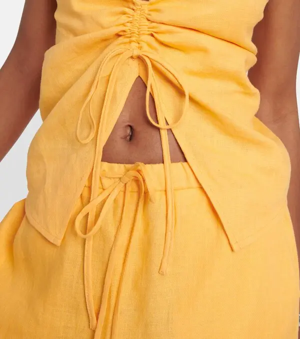 Nanushka Ruched Linen Top - Orange