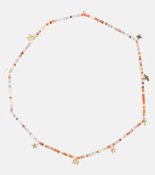 SYDNEY EVAN 14kt Gold Beaded Charm Necklace - Multicoloured