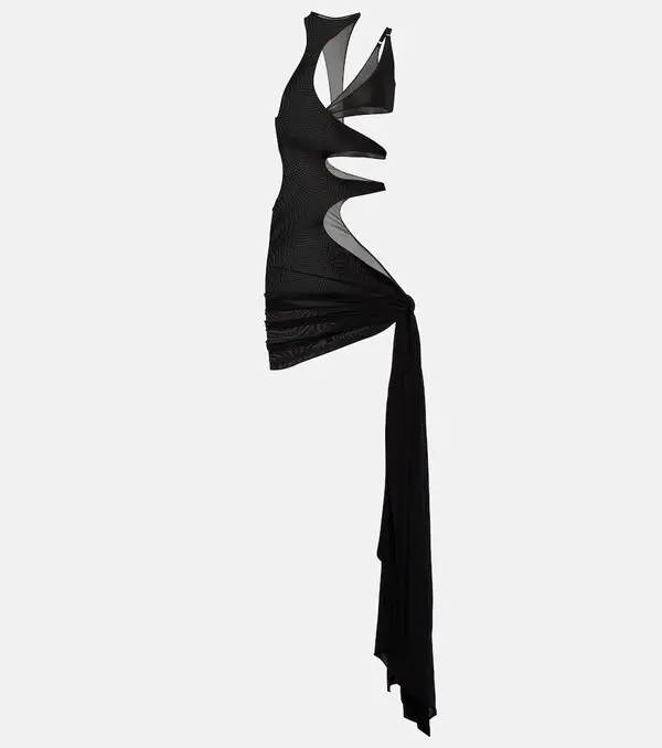 MUGLER Asymmetric Cutout Crêpe Dress - Black