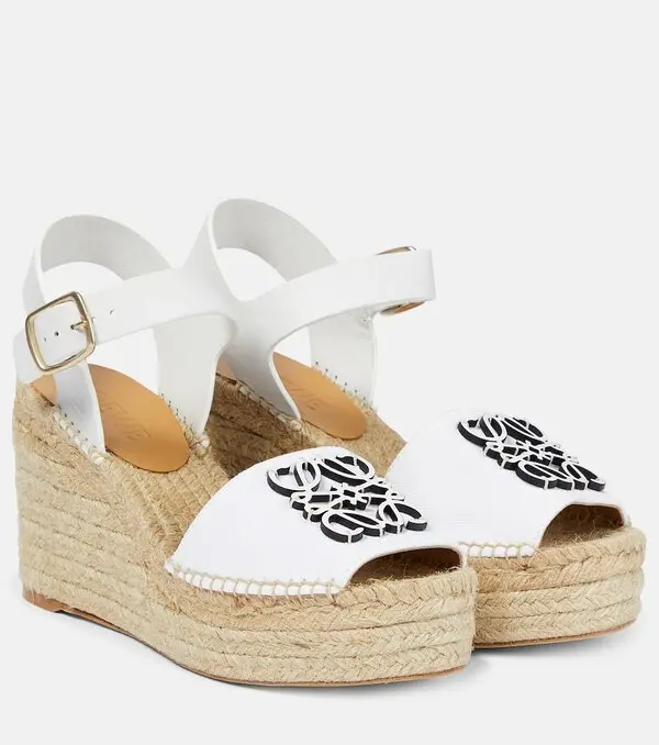 Loewe Anagram Wedge Leather Espadrilles