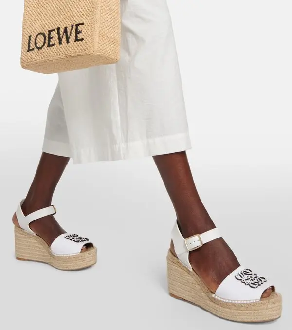 Loewe Anagram Wedge Leather Espadrilles