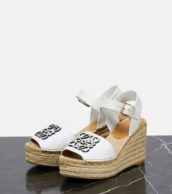 Loewe Anagram Wedge Leather Espadrilles