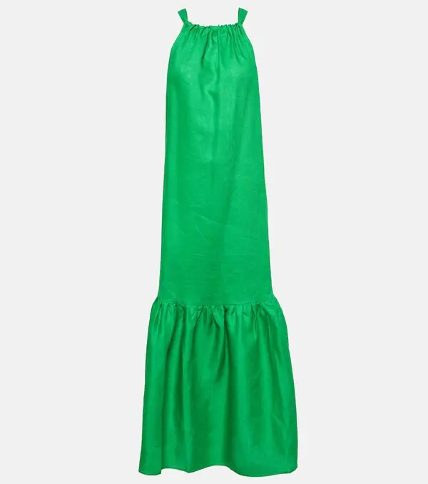 Asceno Ibiza Linen Maxi Dress - Green