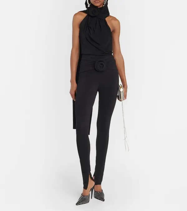 Magda Butrym Floral-appliqué Jersey Slim Leggings - Black