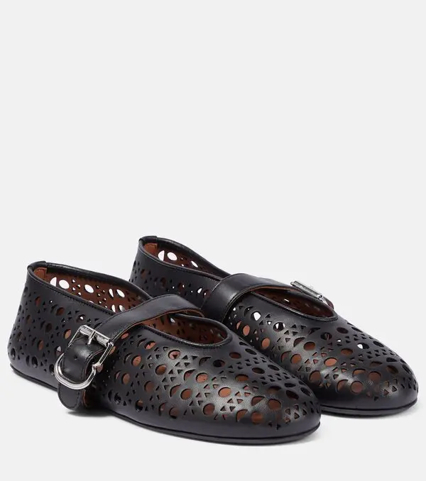 Alaïa Vienne Laser-cut Leather Ballet Flats - Black