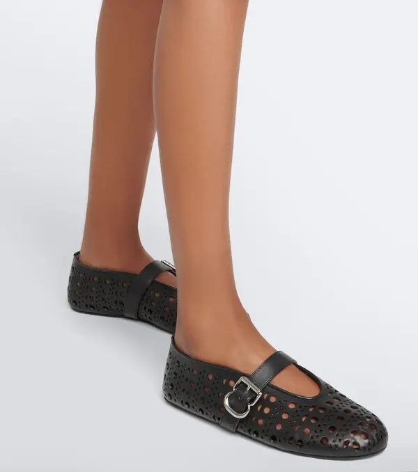 Alaïa Vienne Laser-cut Leather Ballet Flats - Black