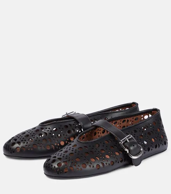 Alaïa Vienne Laser-cut Leather Ballet Flats - Black
