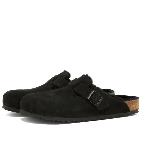 BIRKENSTOCK Boston Fur Clog - Black Suede