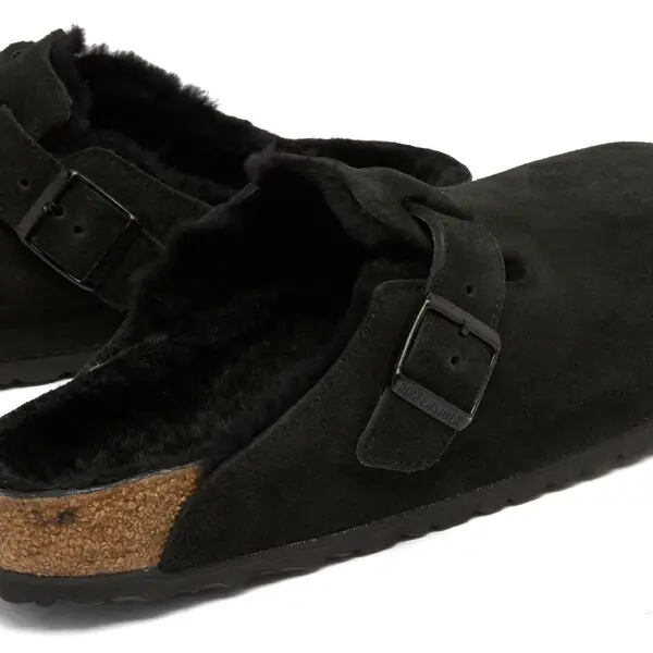 BIRKENSTOCK Boston Fur Clog - Black Suede
