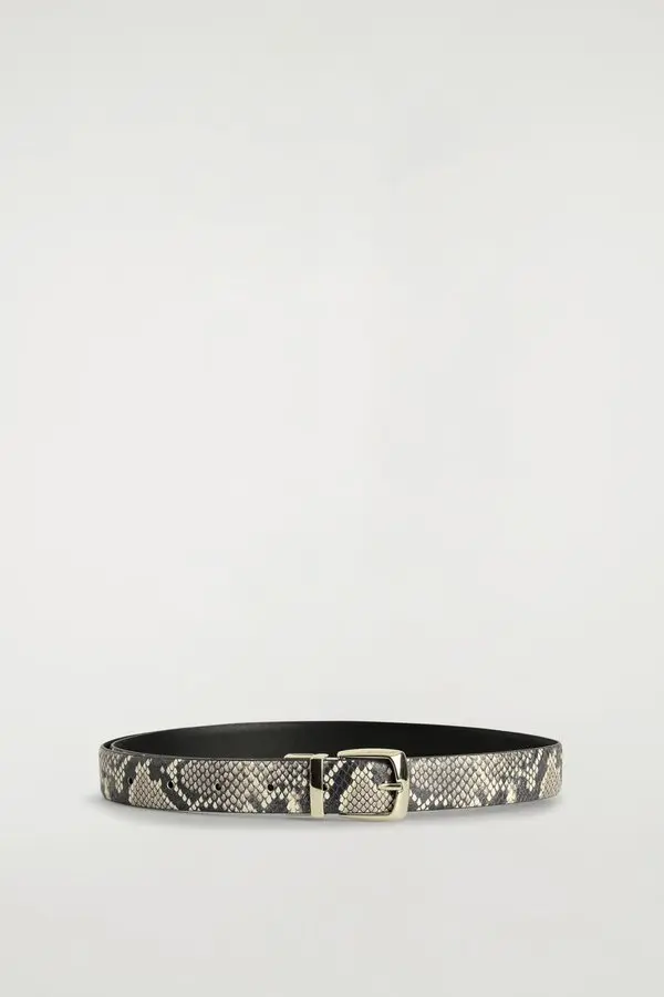 Cos Reversible Leather Belt With Buckle Closure - Brown