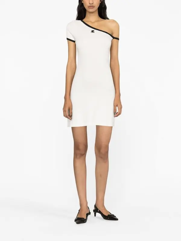 COURREGES Logo-patch Asymmetric Minidress - White