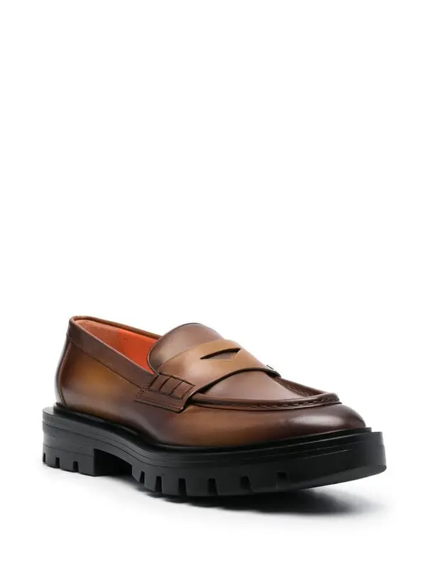 Santoni Leather Penny Loafers - Brown
