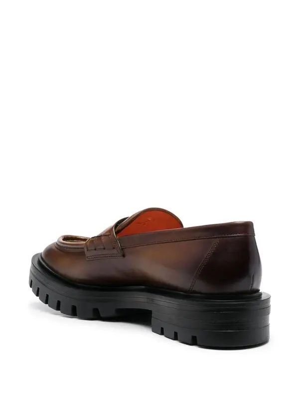 Santoni Leather Penny Loafers - Brown