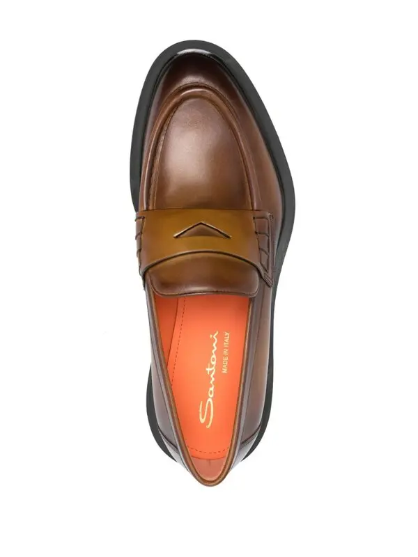 Santoni Leather Penny Loafers - Brown
