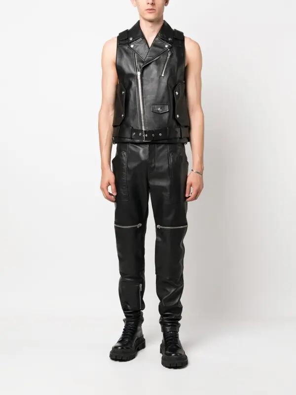 Moschino Zip-detail Fitted Leather Trousers