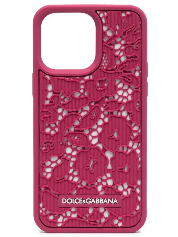 Dolce & Gabbana Floral Lace Iphone 14 Pro Max Case In Pink - 39 