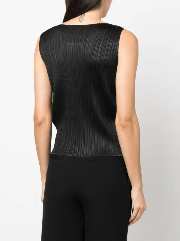 Issey Miyake Plissé Scoop-neck Vest - Black