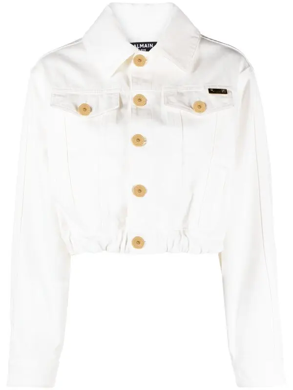 Balmain Cropped Denim Jacket - White