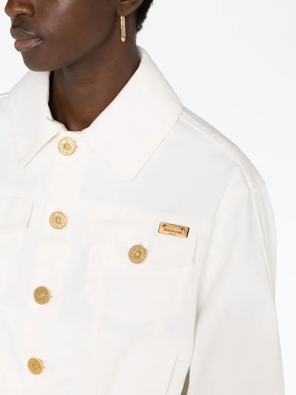 Balmain Cropped Denim Jacket - White