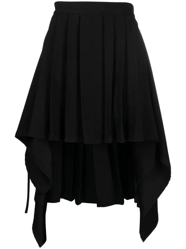 Moschino Virgin Wool Pleated Asymmetric Skirt - Black