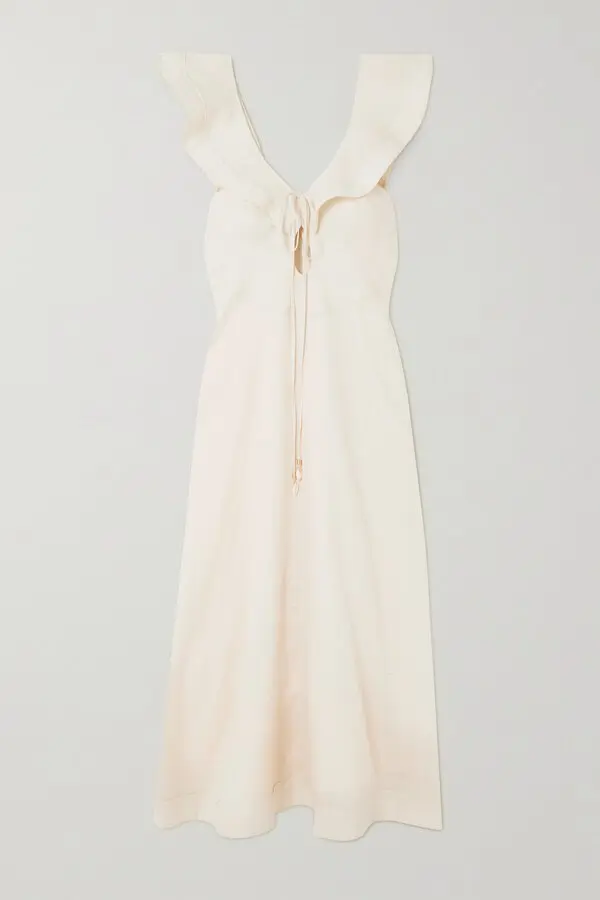 Zimmermann Halcyon Cutout Ruffled Shell-embellished Linen Midi Dress