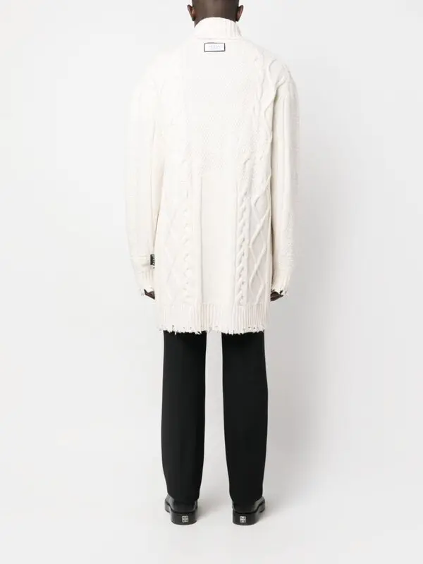 Philipp Plein Cable-knit Distressed-finish Cardigan - White