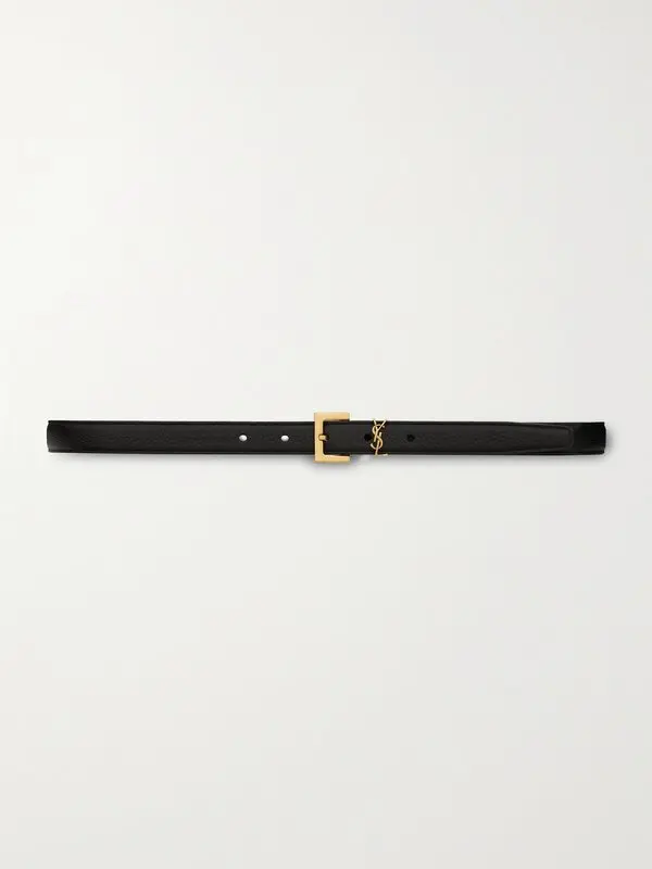 Saint Laurent Cassandre Textured-leather Belt - Black