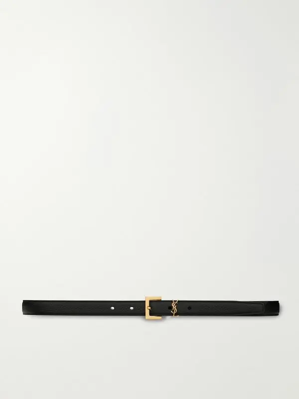 Saint Laurent Cassandre Textured-leather Belt - Black