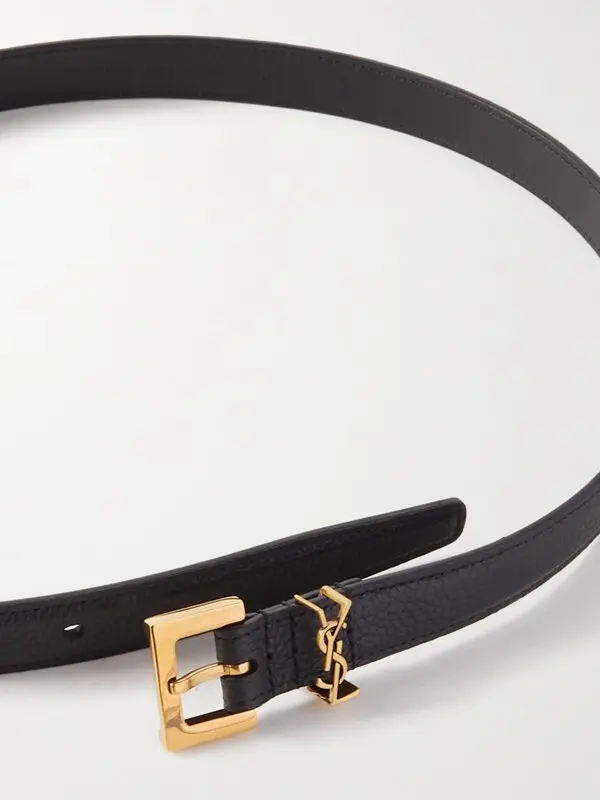 Saint Laurent Cassandre Textured-leather Belt - Black