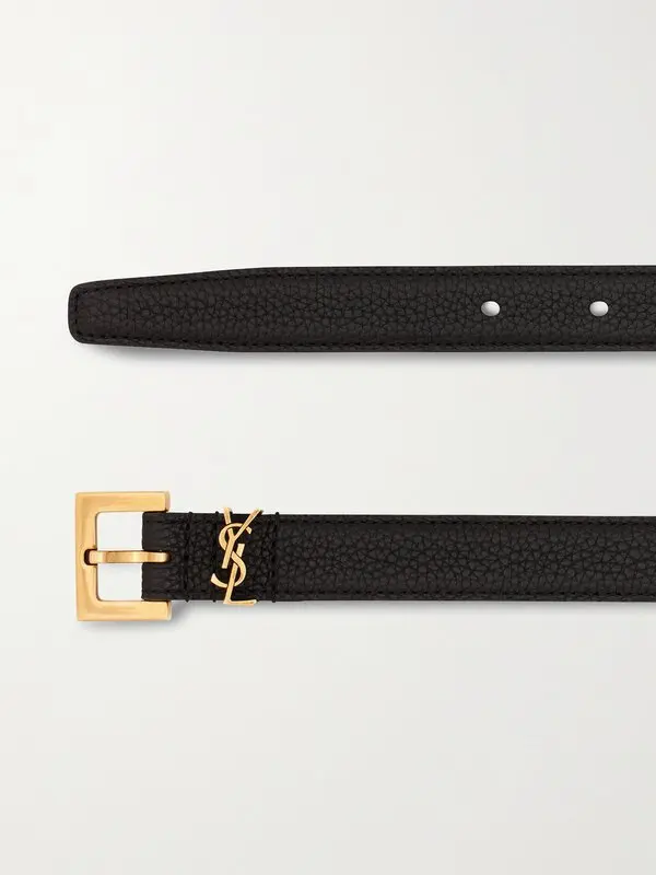 Saint Laurent Cassandre Textured-leather Belt - Black