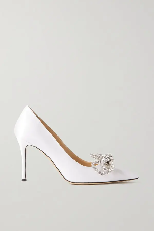 Mach & Mach Double Bow Crystal-embellished Pumps - White