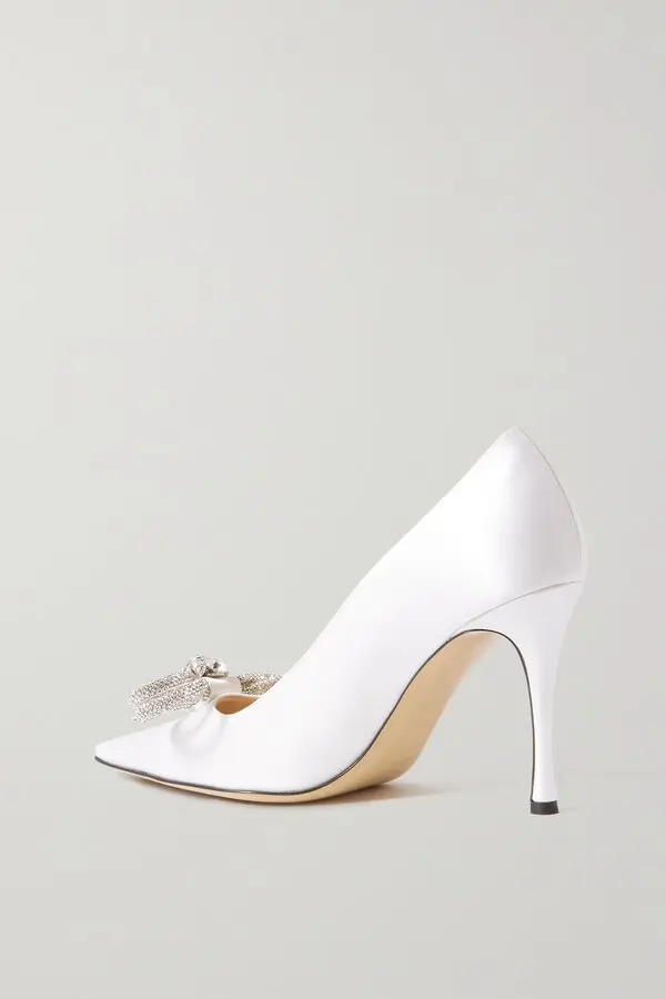 Mach & Mach Double Bow Crystal-embellished Pumps - White