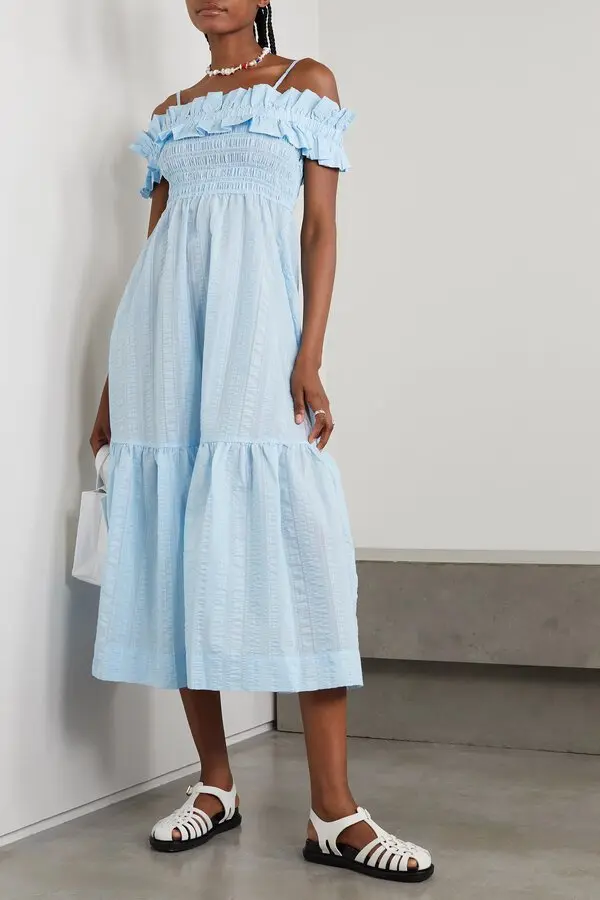 ganni blue seersucker dress Drop Shoulder Hoodie