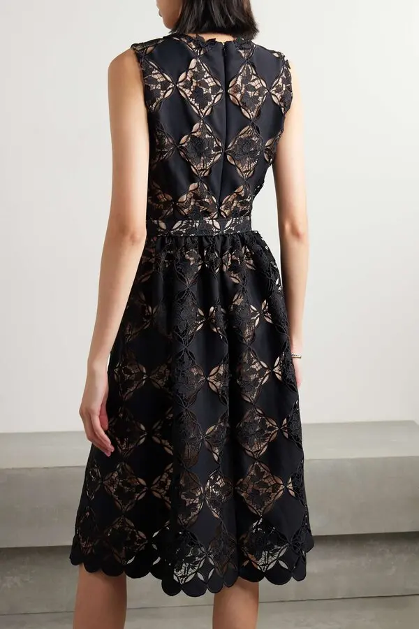 Oscar De La Renta Belted Guipure Lace Midi Dress - Black
