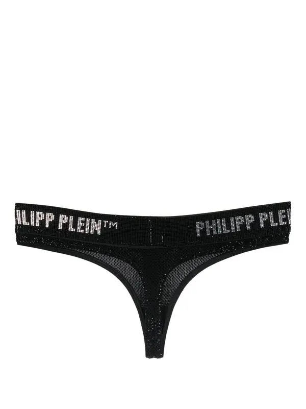 Philipp Plein Crystal-embellished Logo Thong - Black