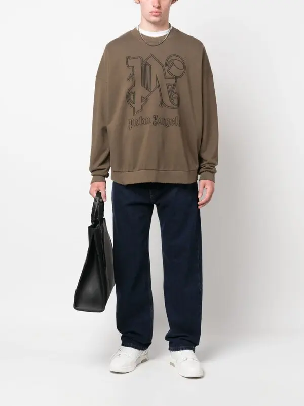 Palm Angels Embroidered-logo Cotton Sweatshirt - Brown