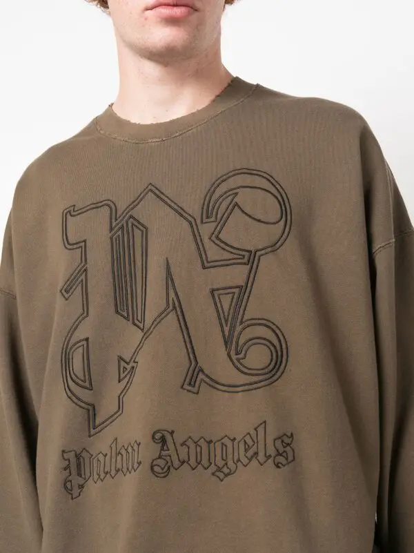 Palm Angels Embroidered-logo Cotton Sweatshirt - Brown